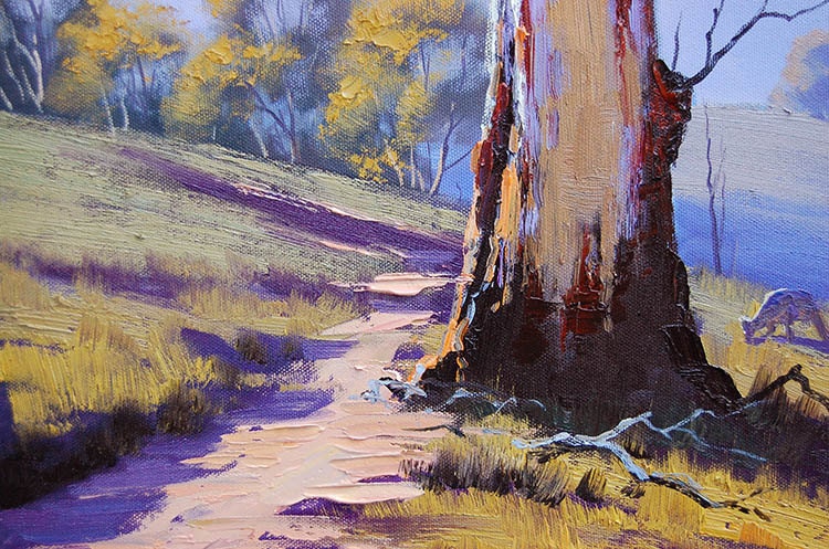 GUM TREES PAINTING Australian Artwork Kangaroo Trees Landscape ...