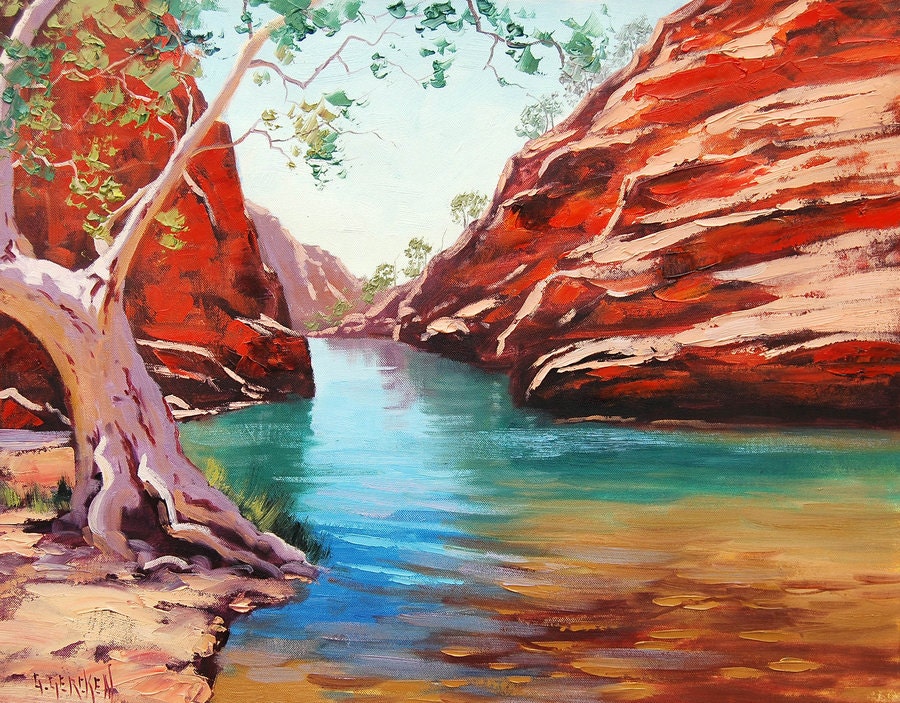 Outback Ghost Gum Desert Landscape Painting Traditional Art by Listed ...