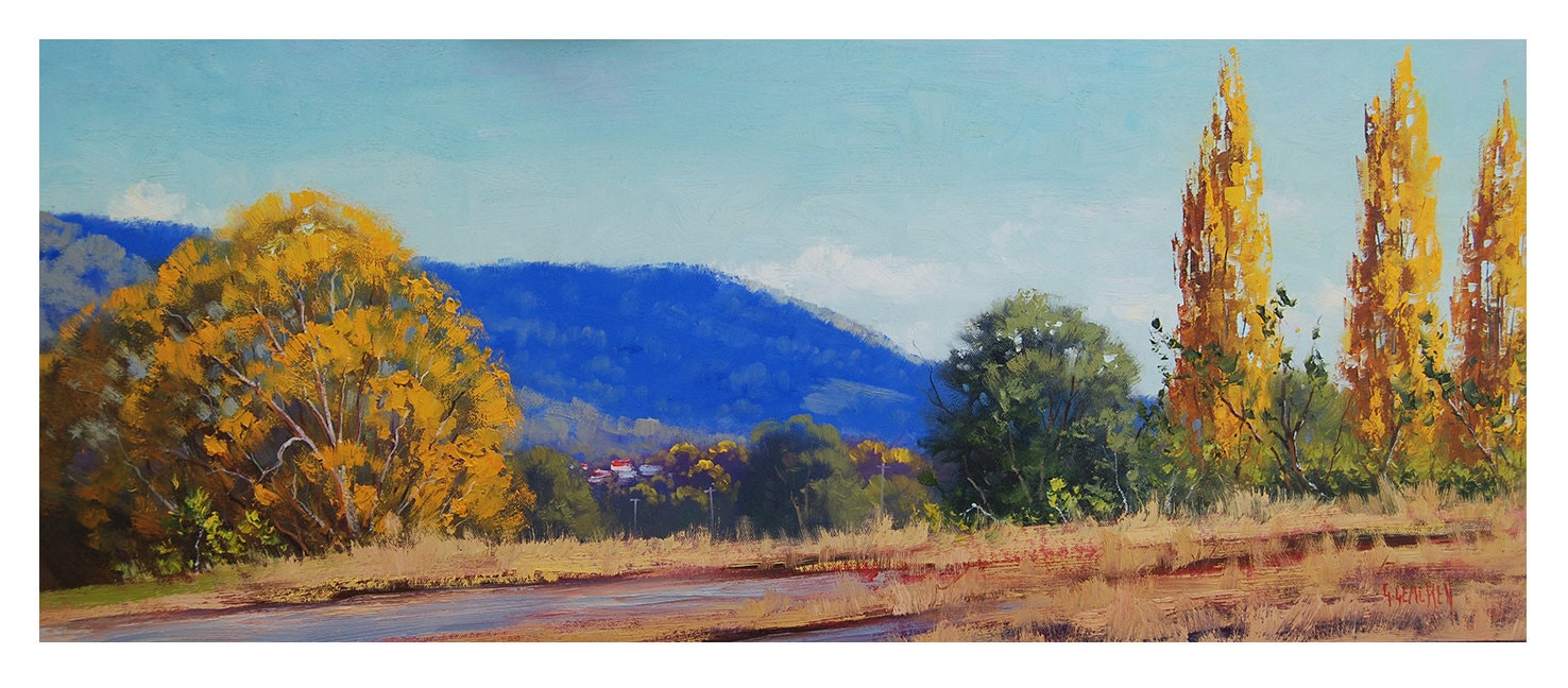 Yellow AUTUMN Poplar Trees OIL PAINTING Lithgow Art by Graham Gercken ...