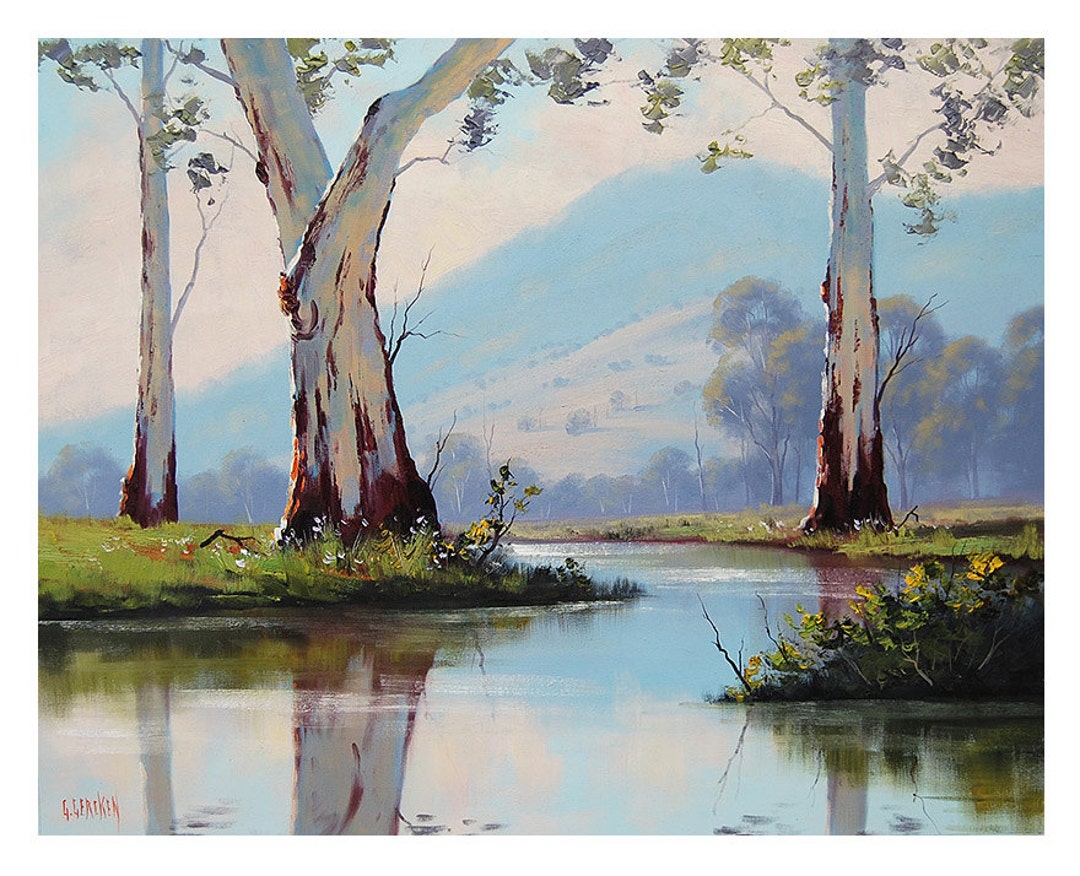 Large Australian Landscape Painting Gum Trees Painting Art by Listed ...