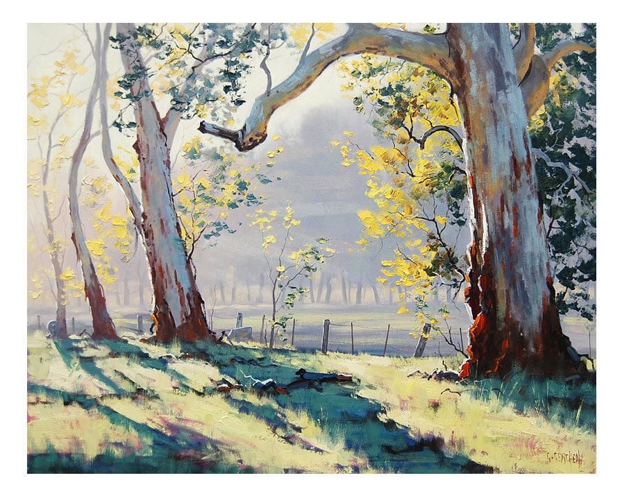 TREES PAINTING ORIGINAL Oil Painting Australian Eucalyptus Trees Sheep ...
