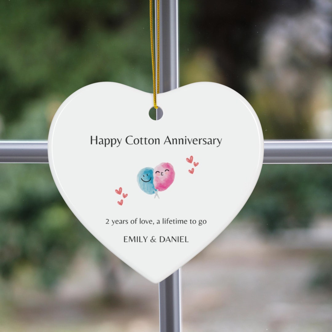 Personalized 2nd Anniversary Ceramic Ornament, 2nd Anniversary Cotton ...