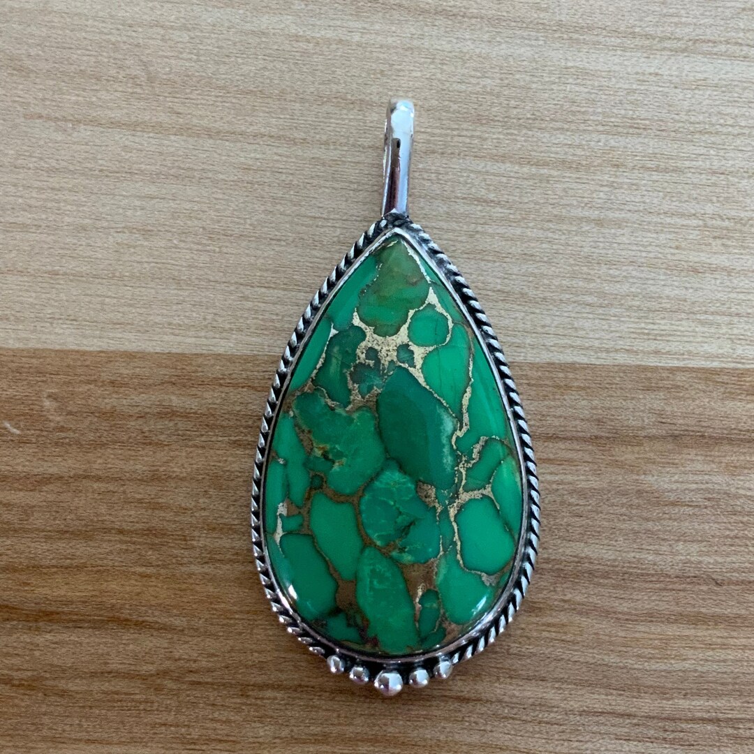 Kingman Green Turquoise Solid 925 Sterling Silver Pendant - Etsy