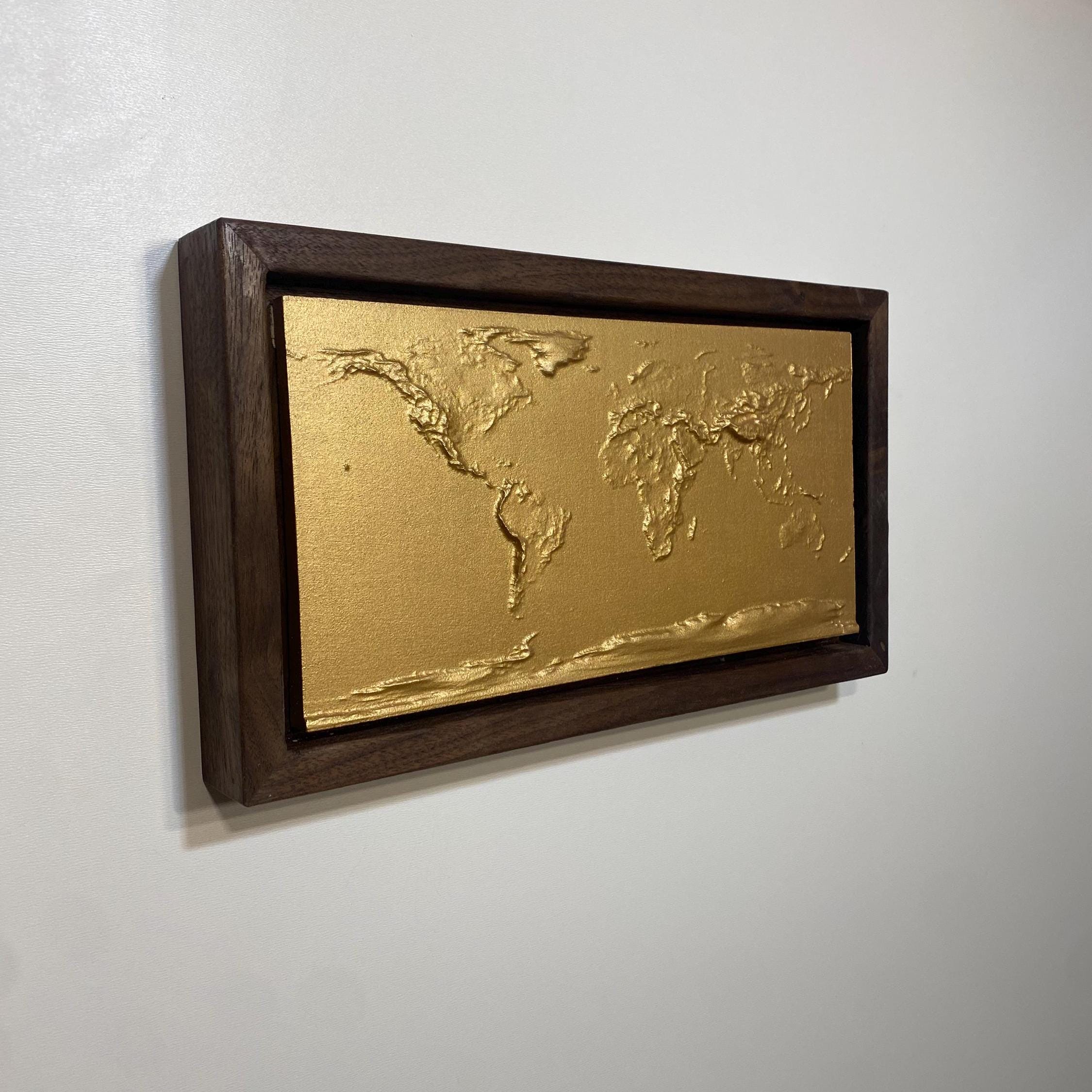 World Map Metallic Map USA Map Topography Modern Art Wall Map Mountain ...