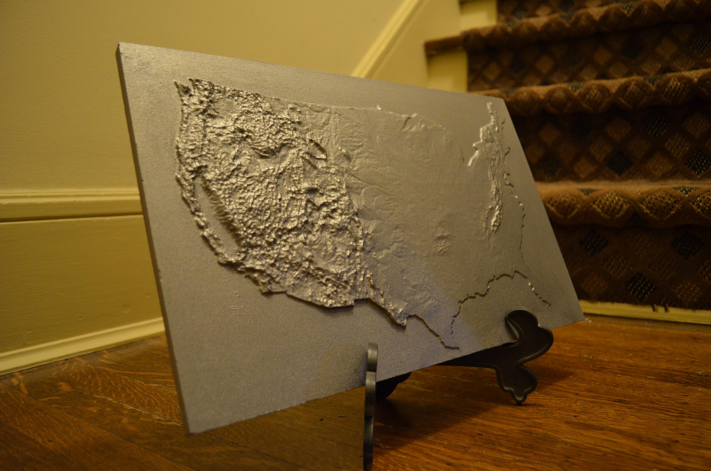 USA Map Metallic Map World Map Topography Modern Art Wall Map Mountain ...