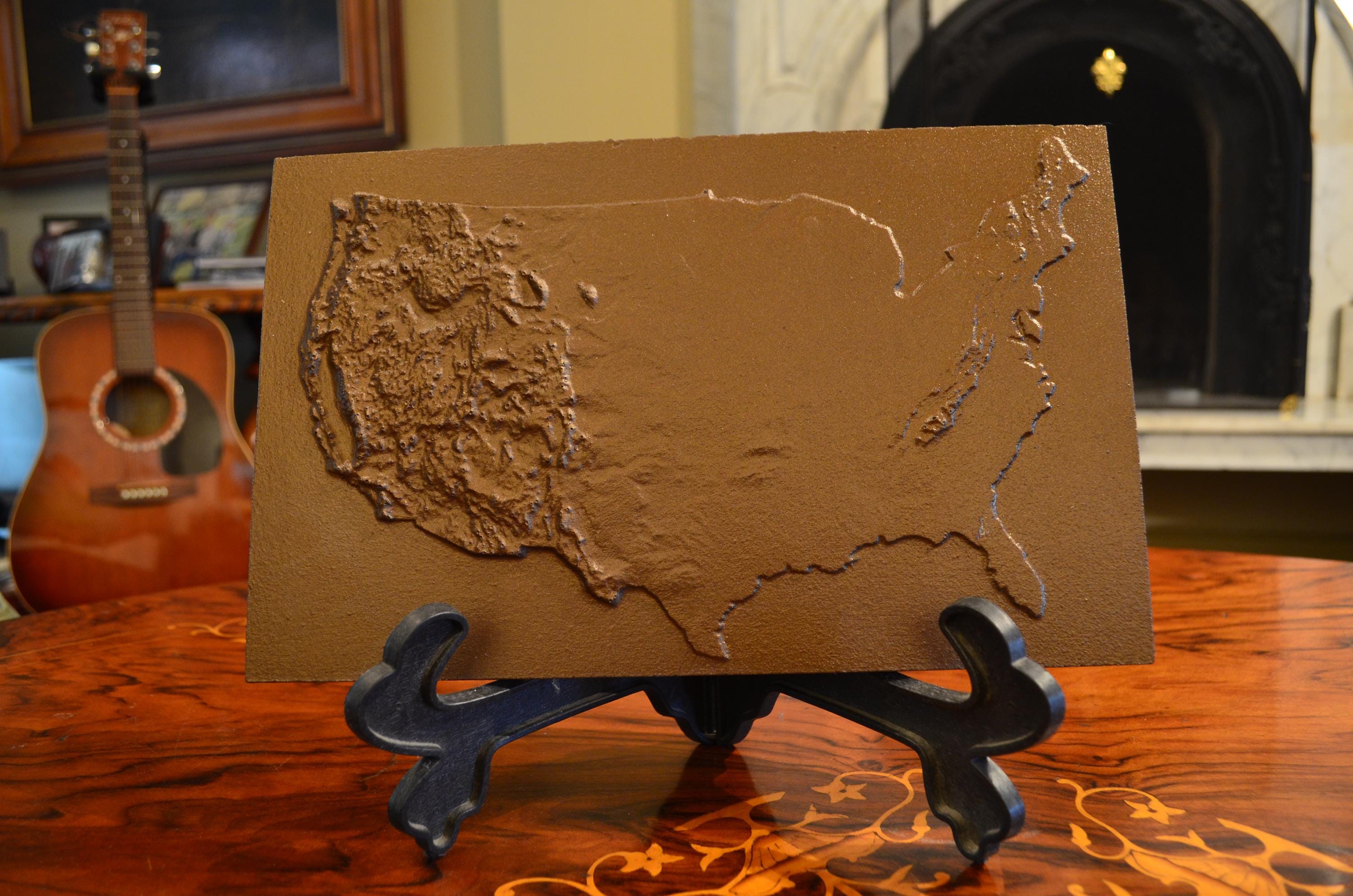 USA Map Metallic Map World Map Topography Modern Art Wall Map Mountain ...