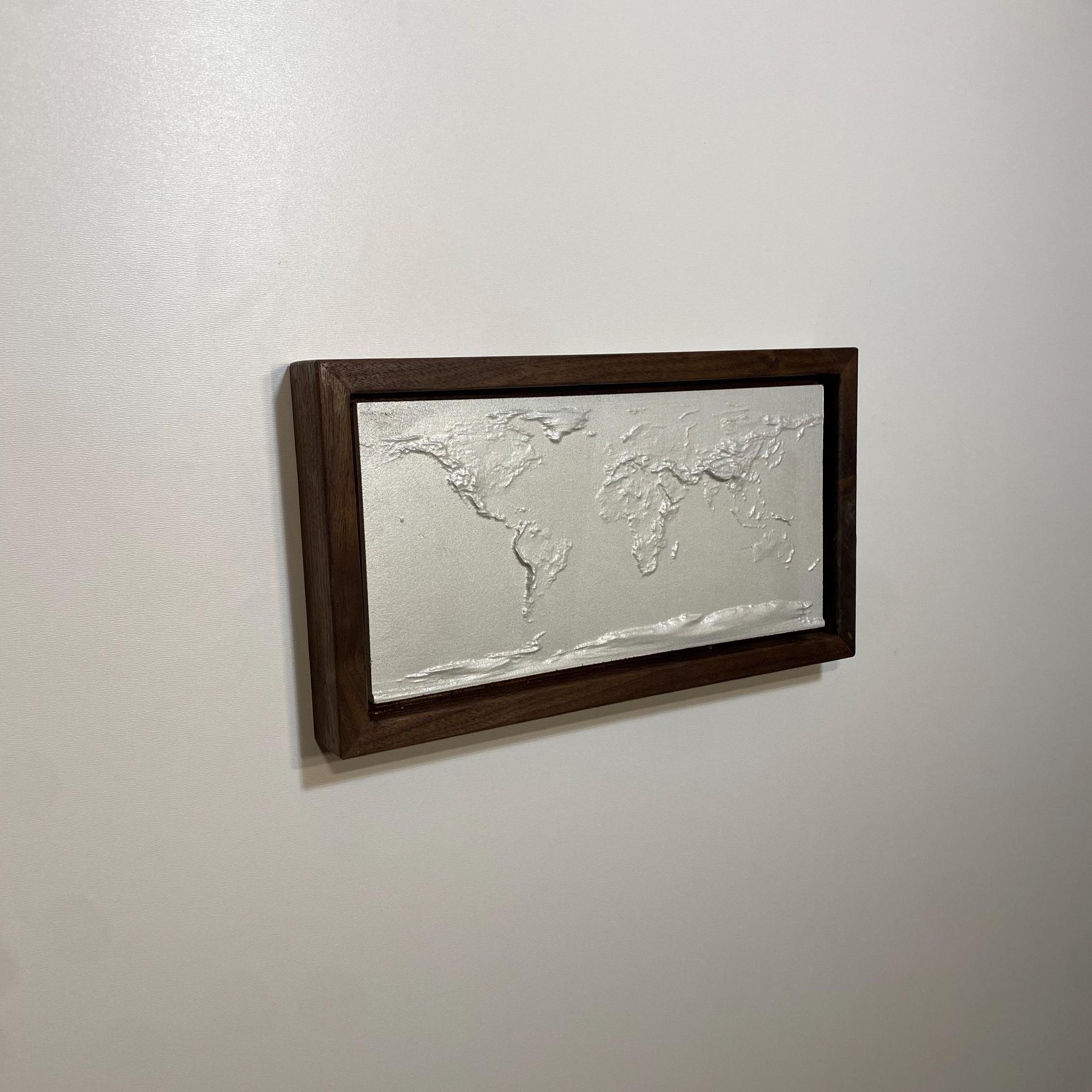 World Map Metallic Map USA Map Topography Modern Art Wall Map Mountain ...