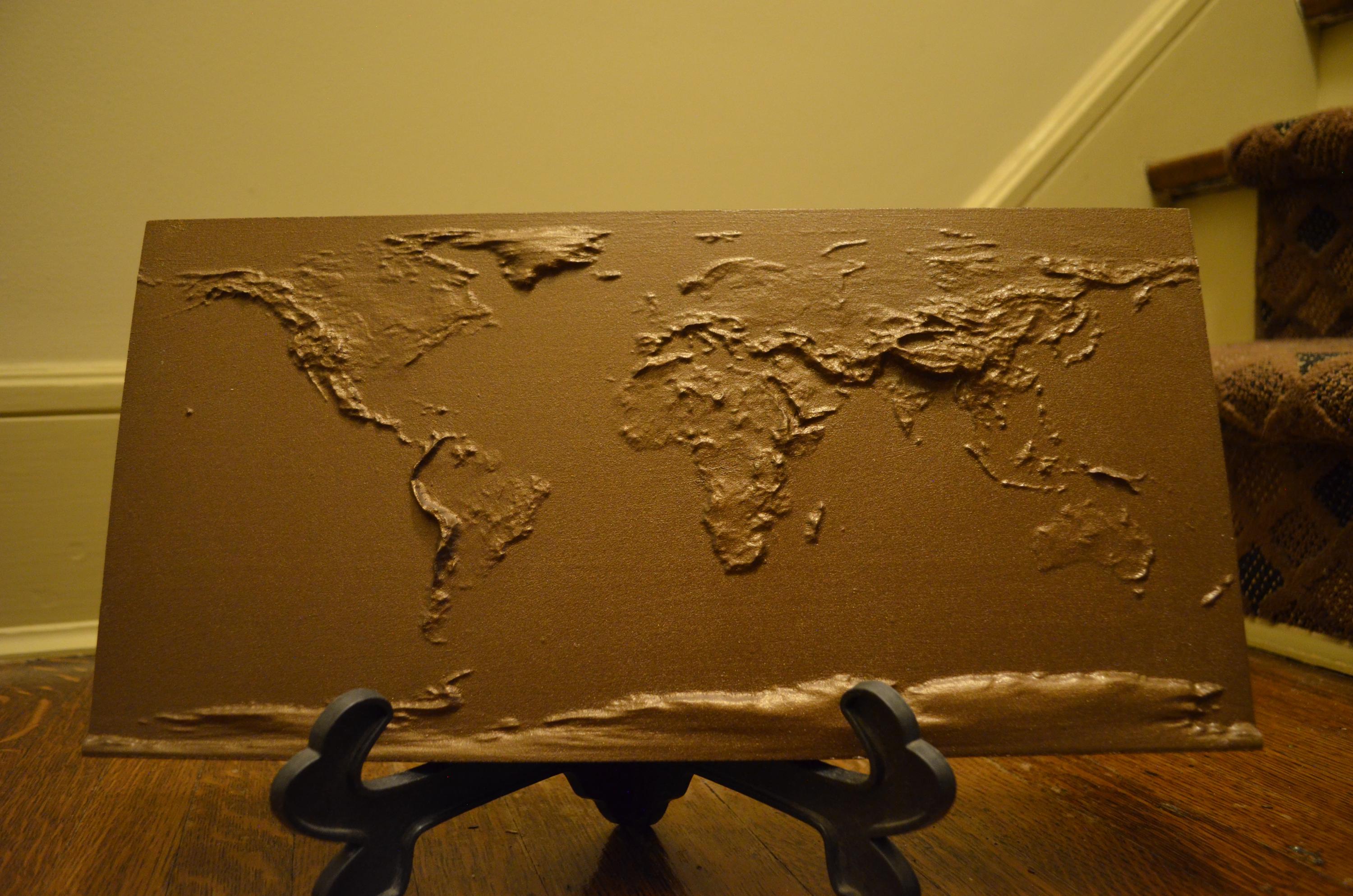 World Map Metallic Map USA Map Topography Modern Art Wall Map Mountain ...