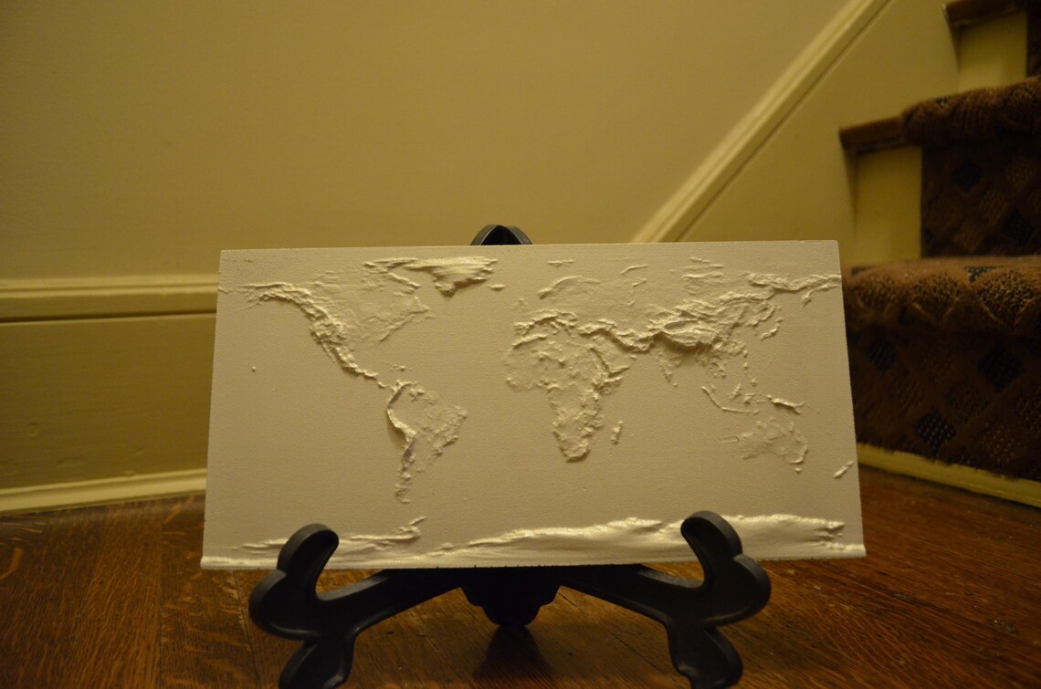 World Map Metallic Map USA Map Topography Modern Art Wall Map Mountain ...