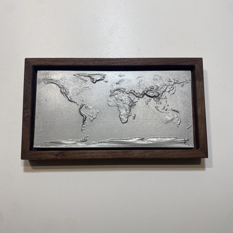 World Map Metallic Map USA Map Topography Modern Art Wall Map Mountain ...