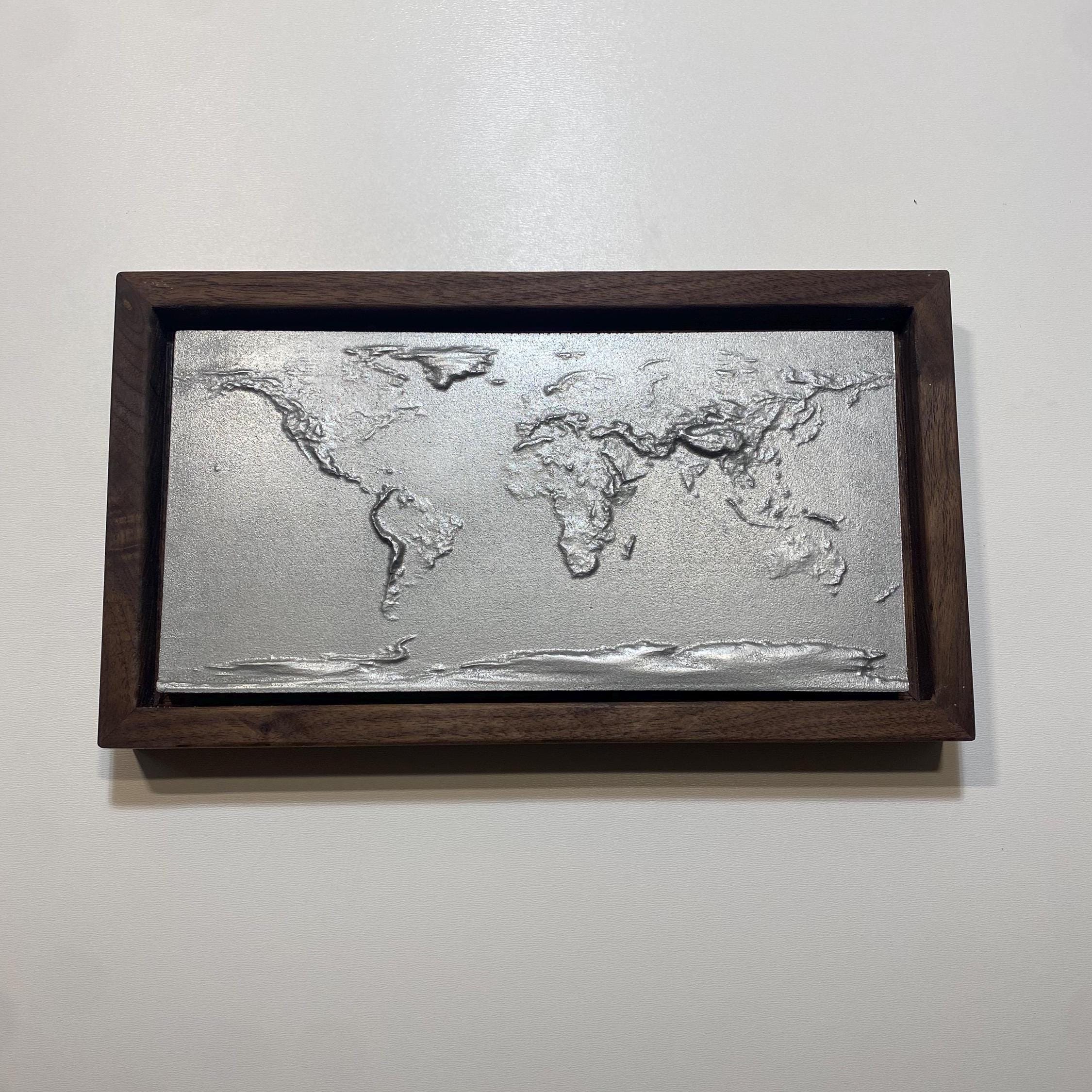 World Map Metallic Map USA Map Topography Modern Art Wall Map Mountain ...