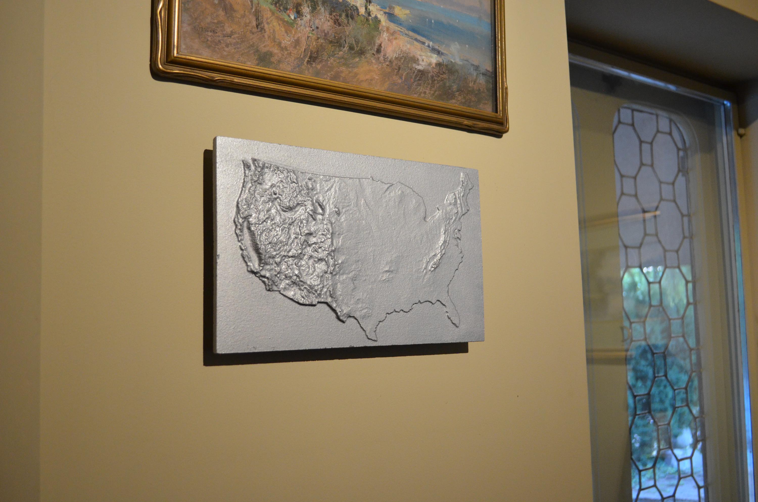 USA Map Metallic Map World Map Topography Modern Art Wall Map Mountain ...