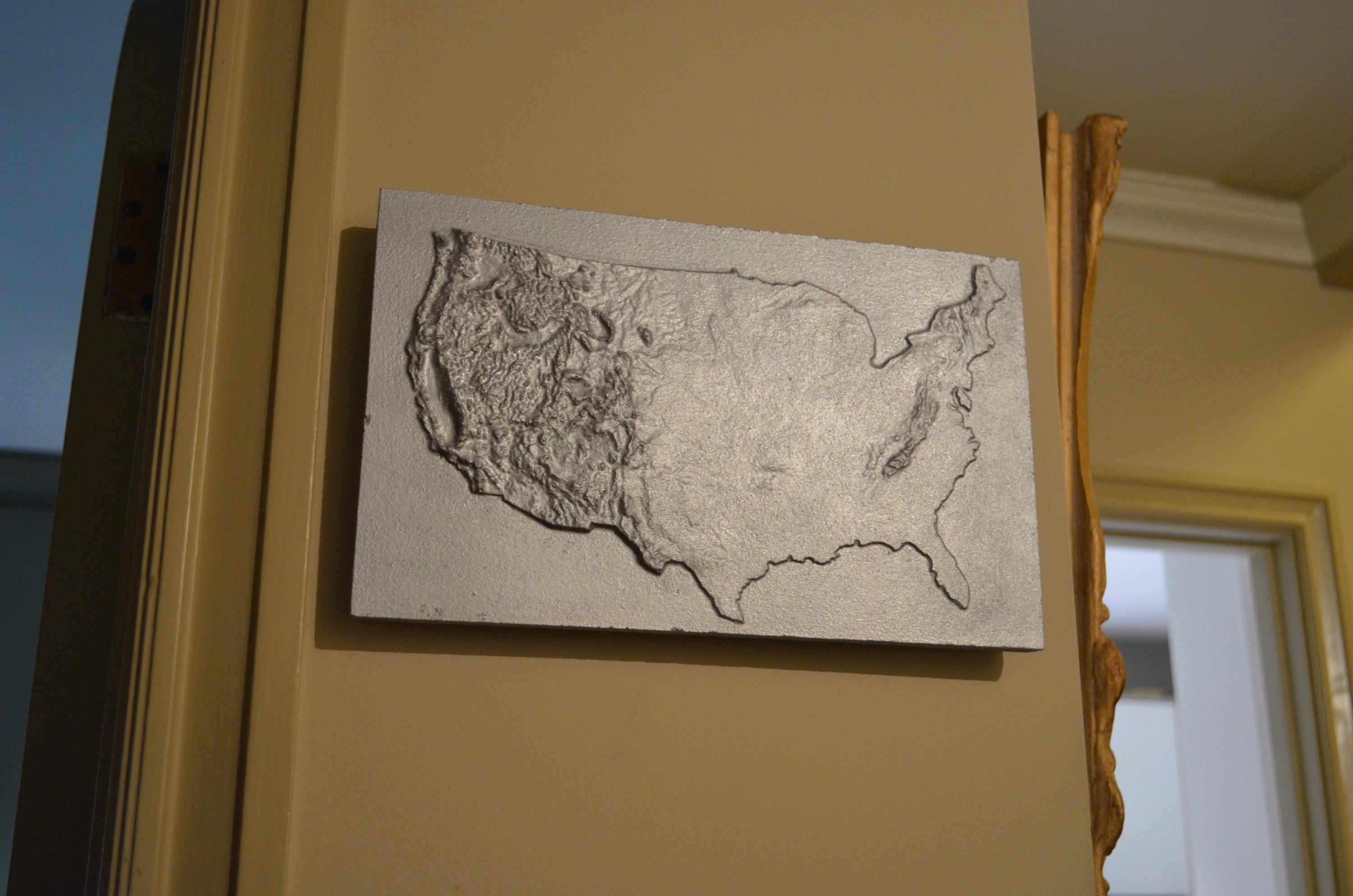 USA Map Metallic Map World Map Topography Modern Art Wall Map Mountain ...