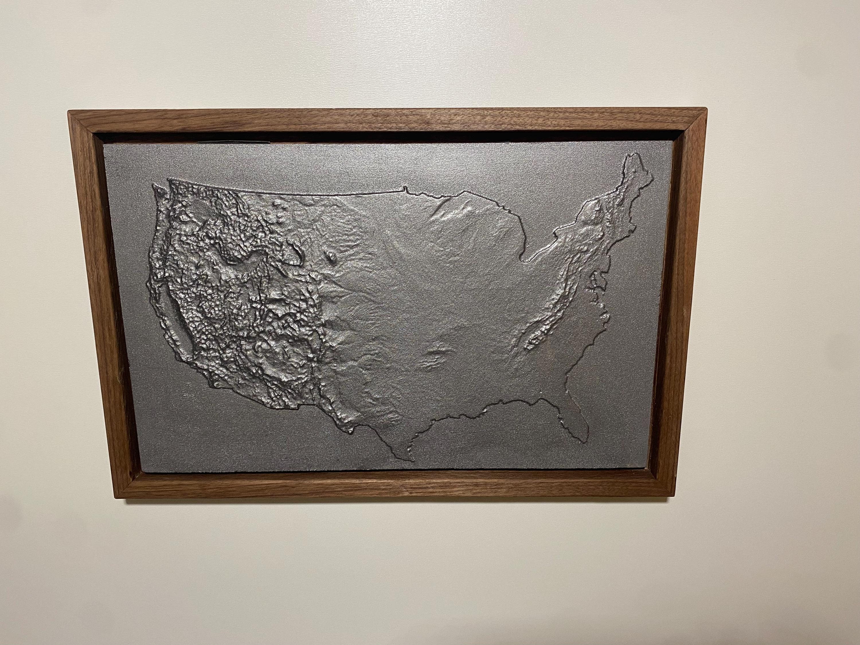 USA Map Metallic Map World Map Topography Modern Art Wall Map Mountain ...