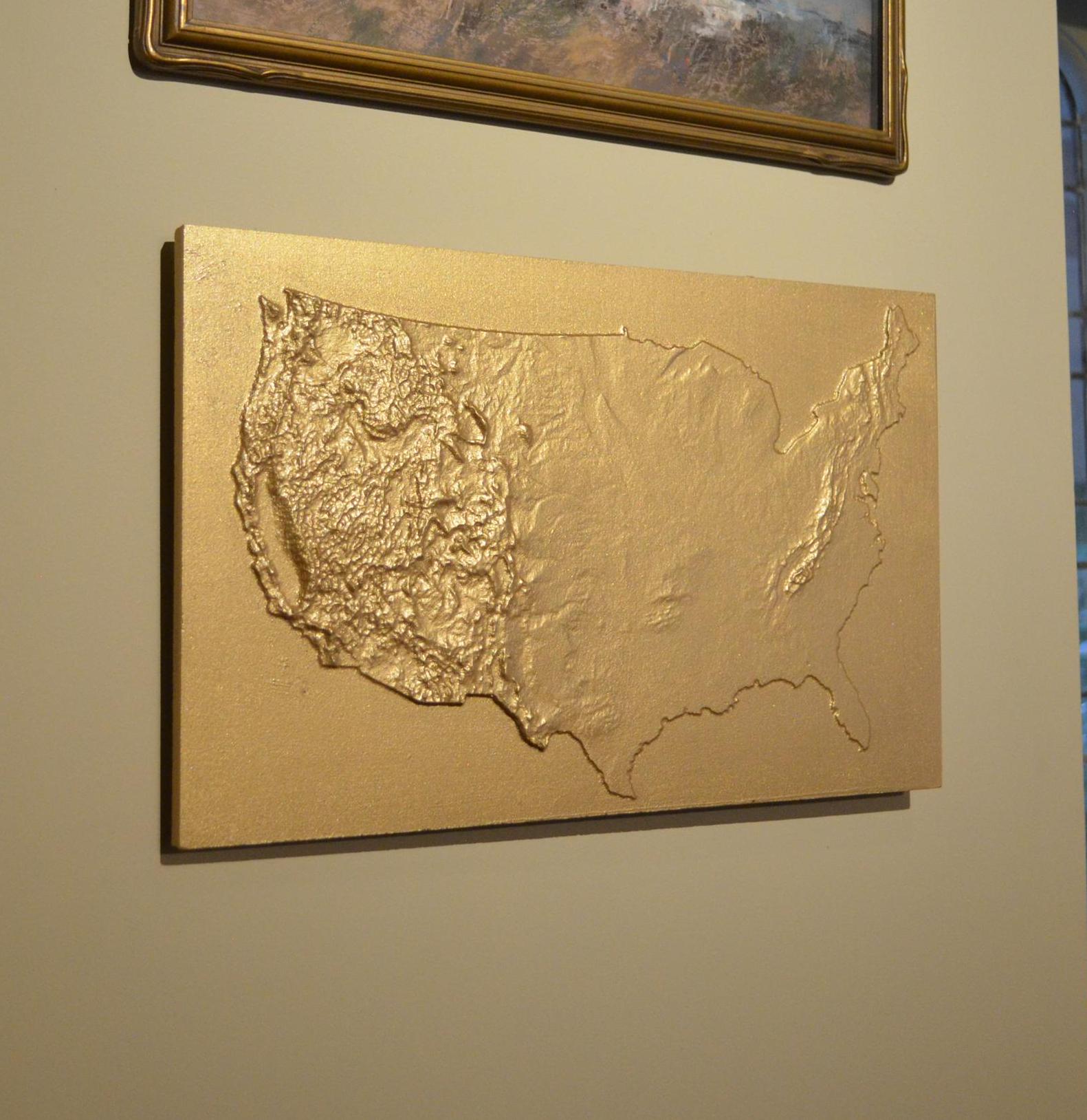 USA Map Metallic Map World Map Topography Modern Art Wall Map Mountain ...