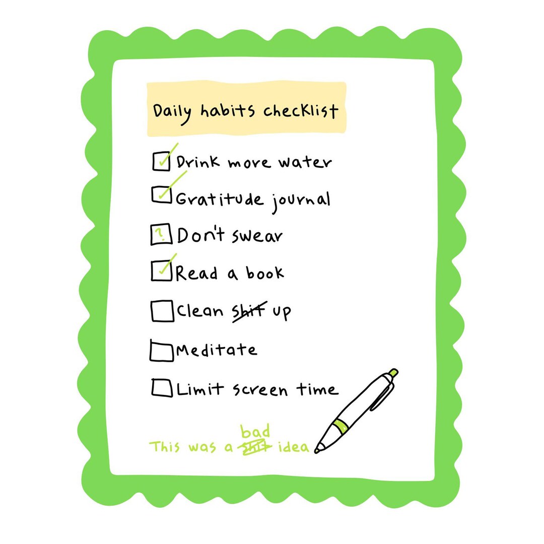 Daily Habits Checklist, Hand Drawn, Funny Quote Print, Swearing Print ...