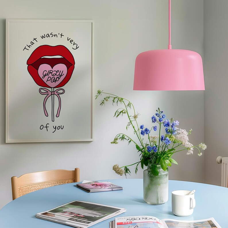 Girlypop Pink Print Hand Drawn Illustration Candy Wall Print Sweet ...