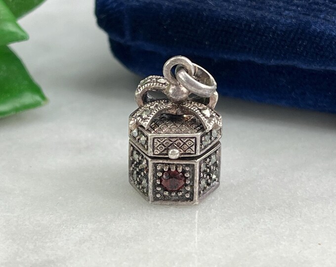 Sterling Silver Prayer Box Charm - Opens, Marcasite and Garnet CZ ...