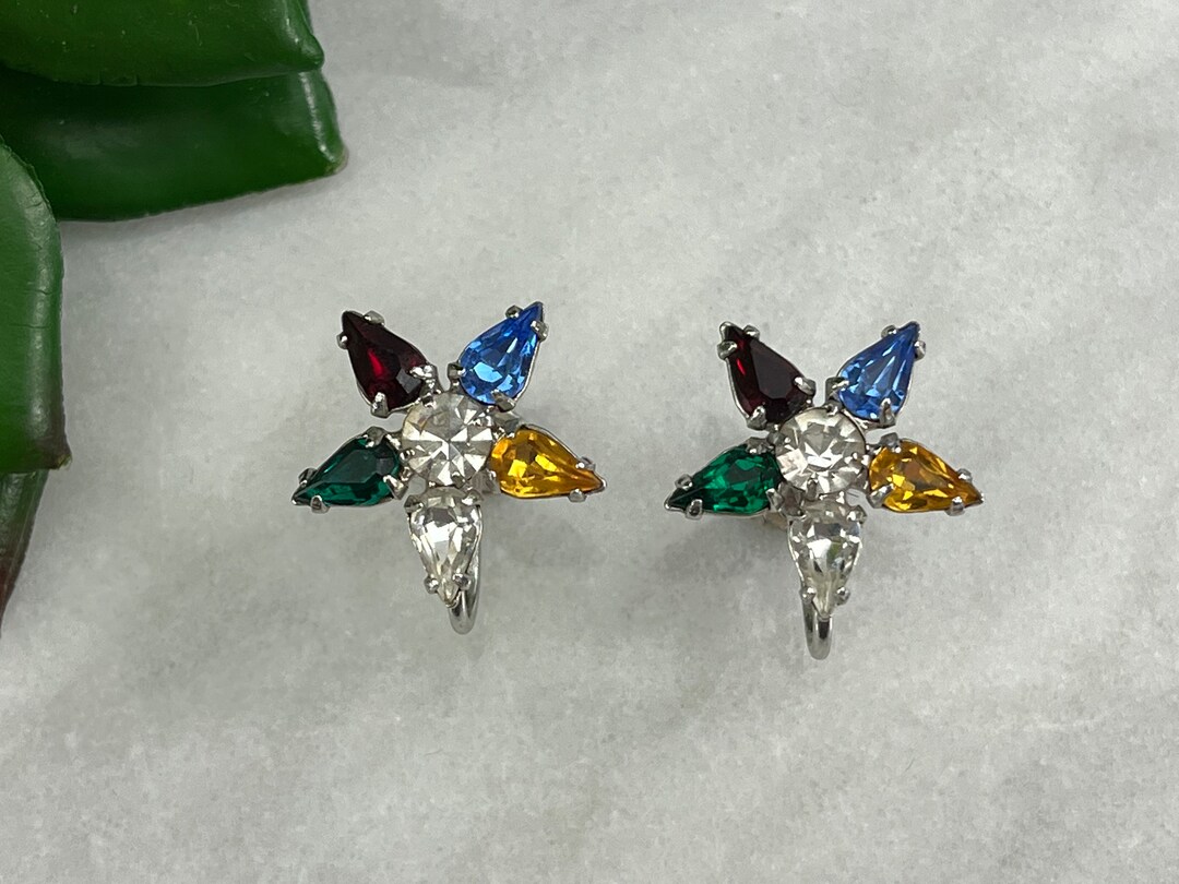 Order of the Eastern Star Rhinestone Earrings - Screw Back Silver Tone ...