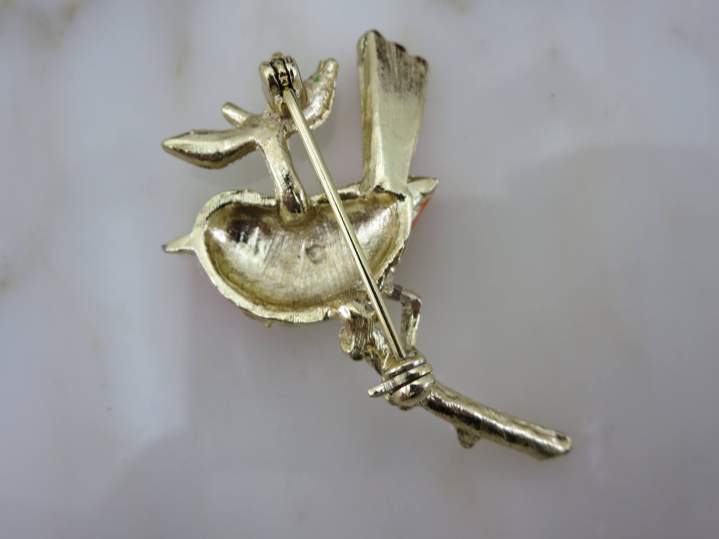 Vintage Costume Jewelry Bird Brooch with Bright Yellow Orange | Etsy