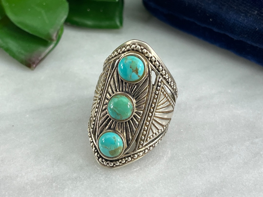 Huge Sterling Silver Turquoise Cabochon Ring - Large Native American ...