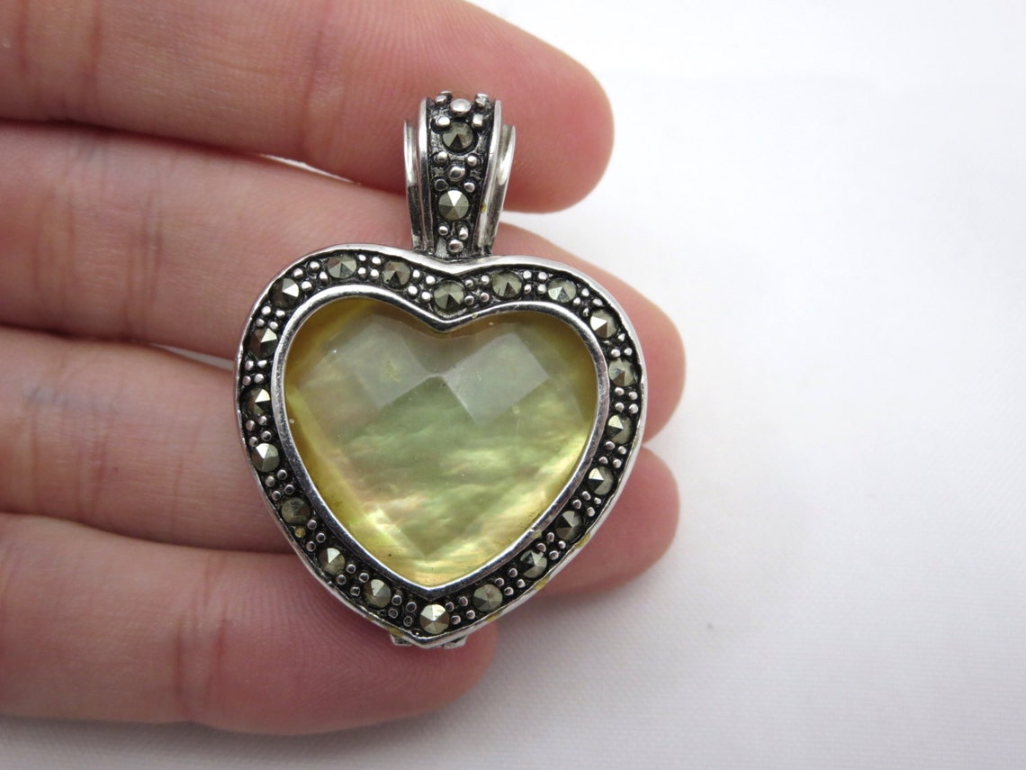 Sterling Silver and Marcasite Heart Pendant Abalone - Etsy