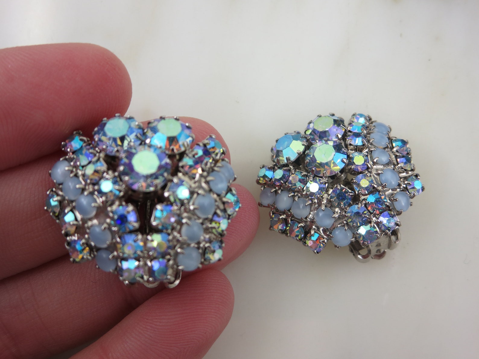 Blue Rhinestone Earrings AB Blue and Silver Tone Costume - Etsy