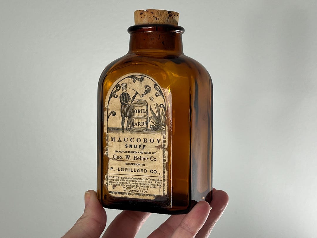 Amber Glass Bottle - Lorillard Maccoboy Snuff Label With Cork Stopper ...