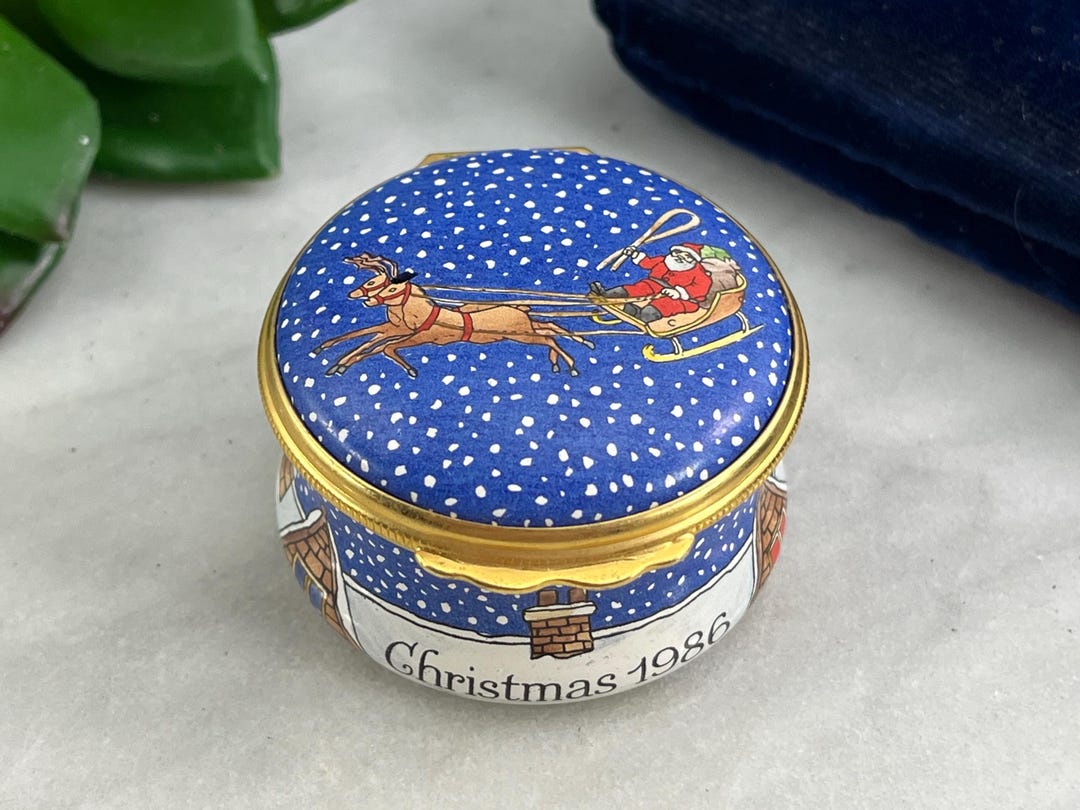 Halcyon Days Enamel Box - 1986 Christmas Santa's Sleigh Trinket Box - Etsy