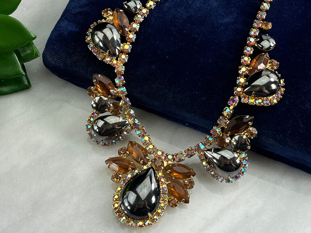Hematite Rhinestone Necklace - D&E Juliana, Vintage AB Costume Jewelry ...