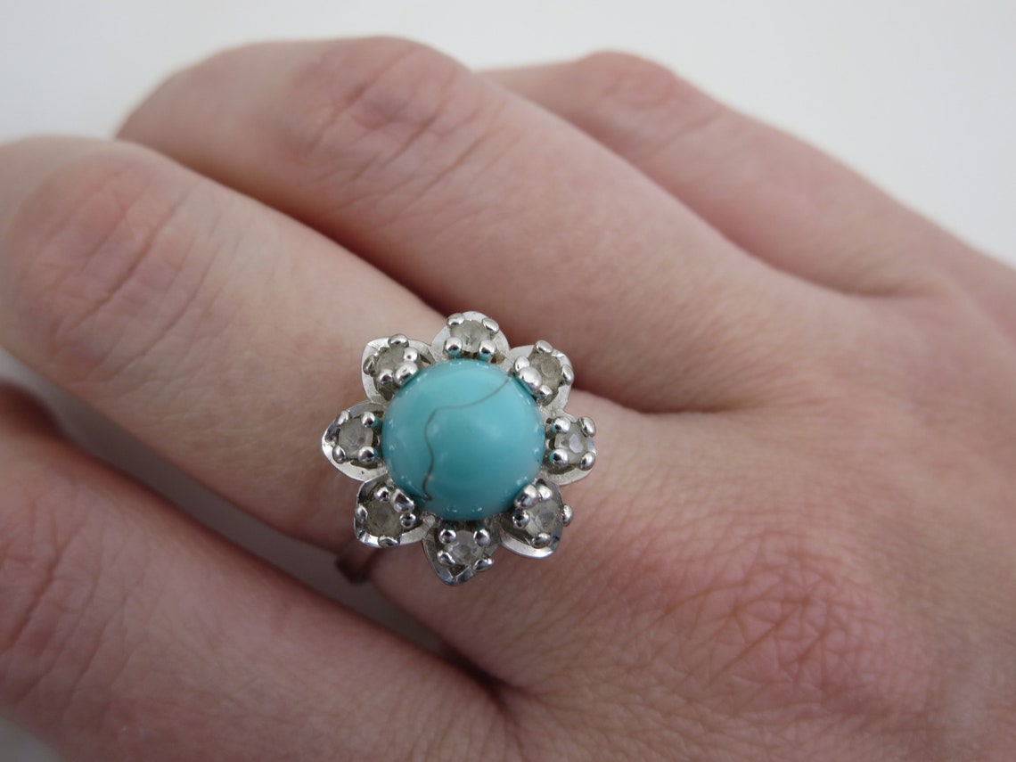 Costume Jewelry Cocktail Ring Turquoise Glass Clear - Etsy