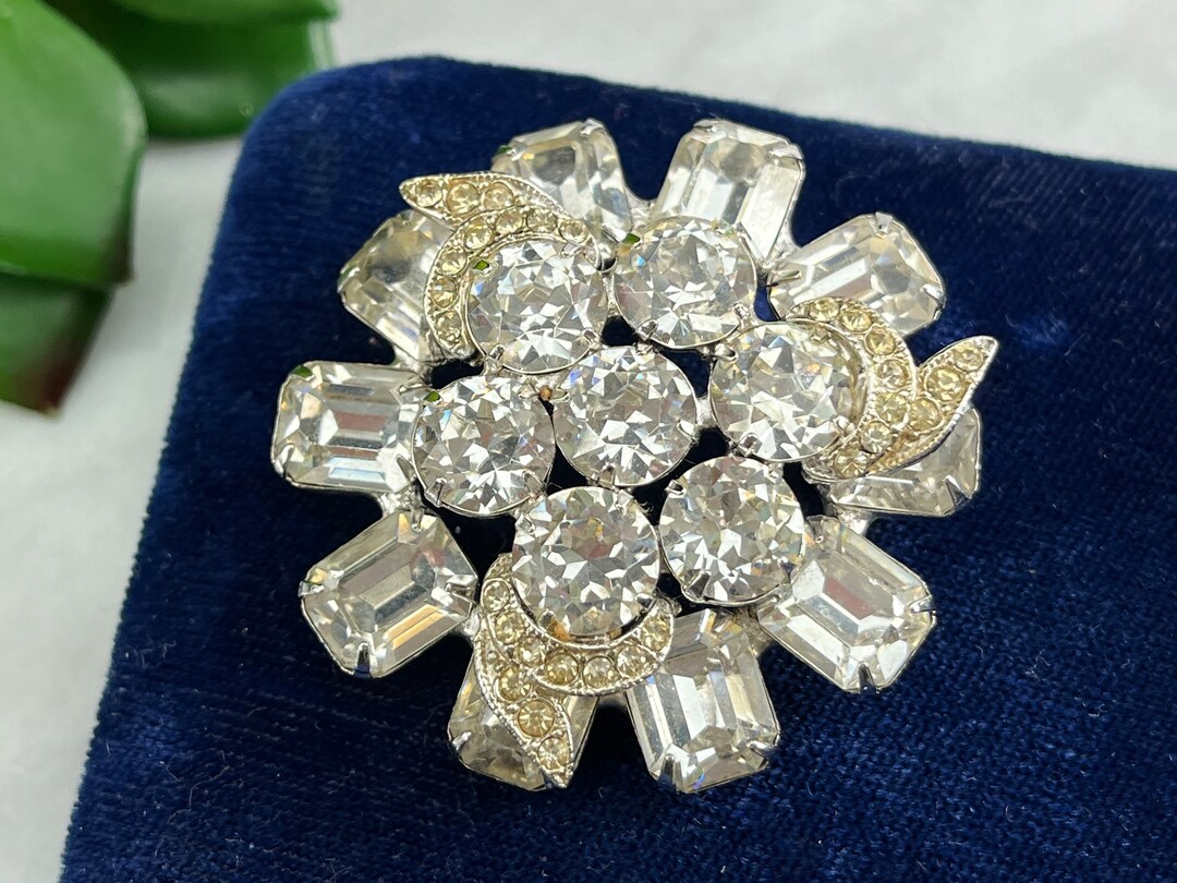 Weiss Rhinestone Brooch - Bridal Costume Jewelry Clear Stones, Layered ...