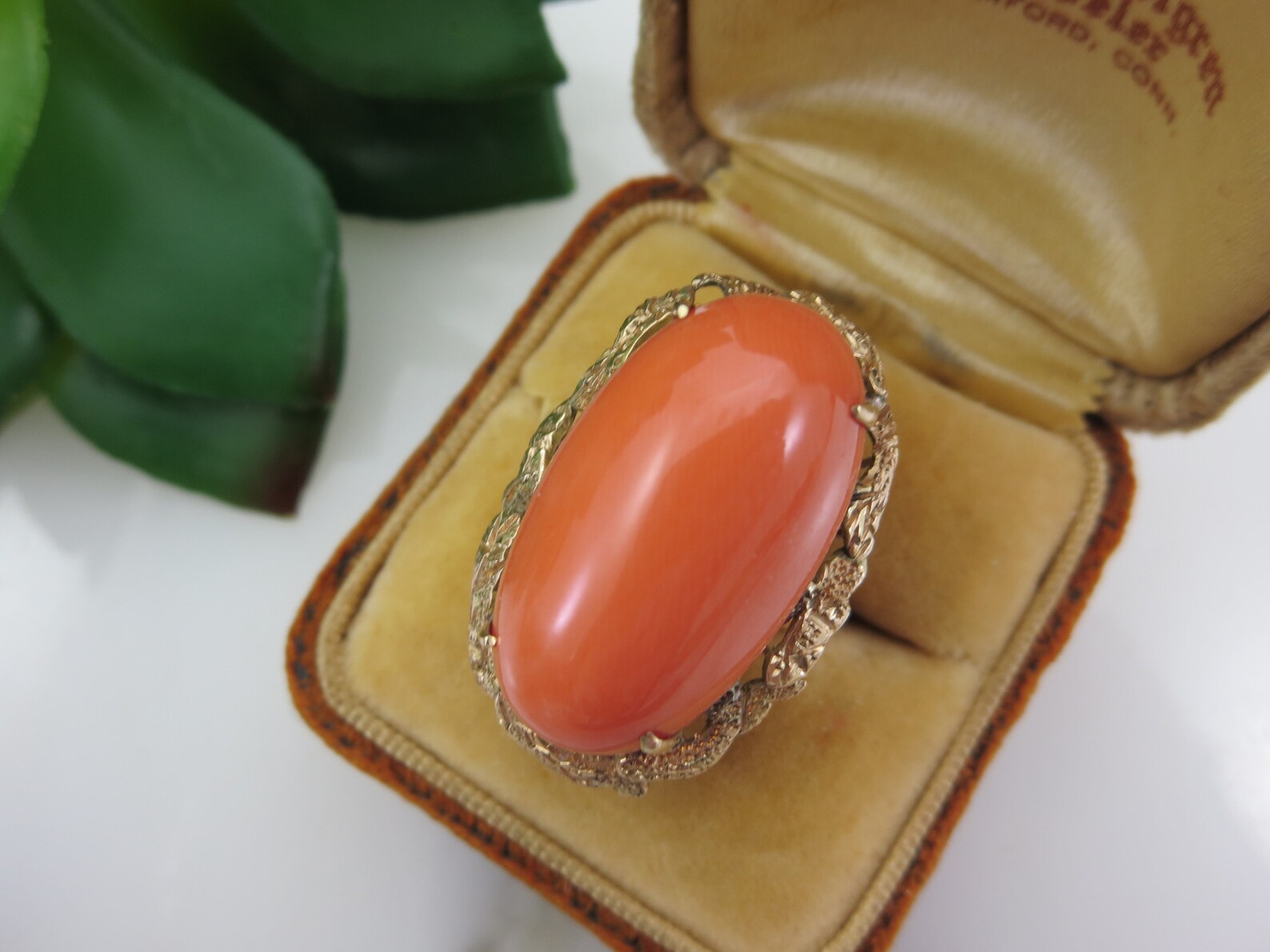 18k Coral Ring Large Coral Ring Gold Coral Solitaire Ring - Etsy
