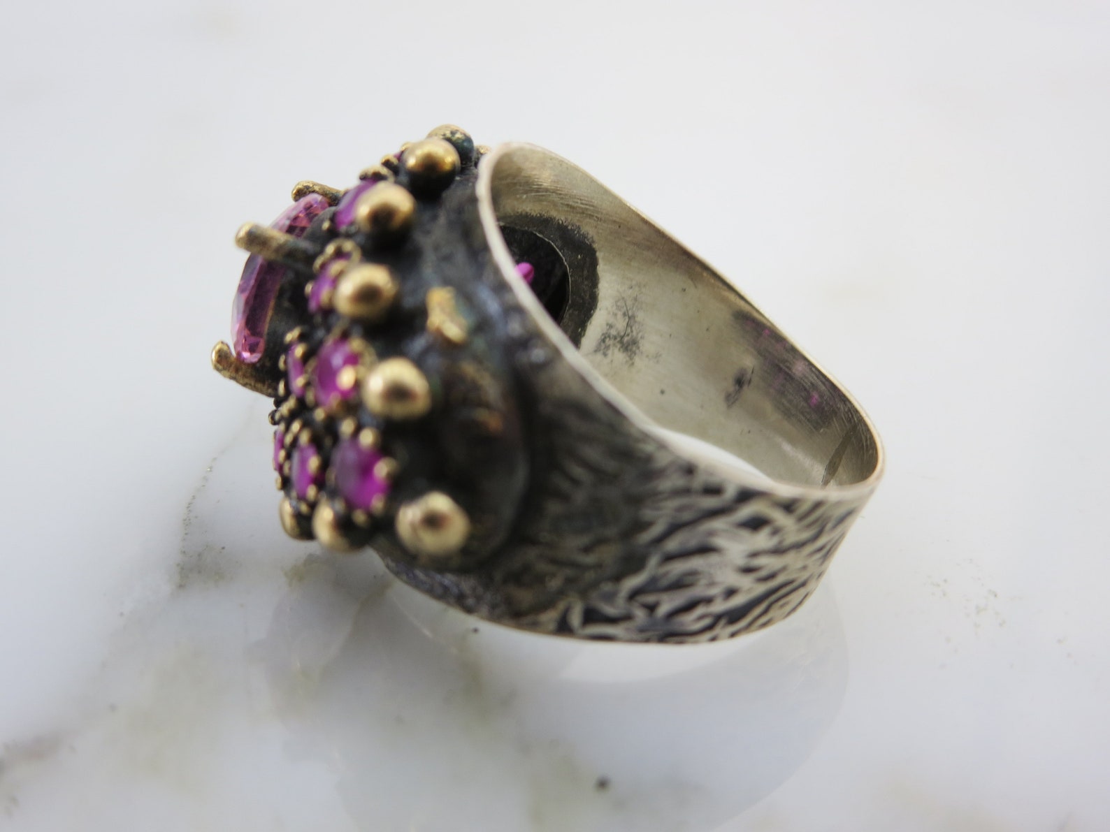 Pink Sapphire Statement Ring Genuine Sapphires With Pink CZ - Etsy