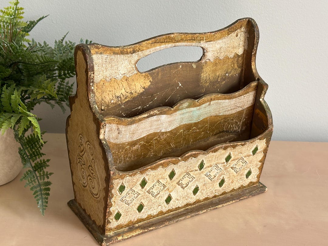 Vintage Florentine Mini Magazine Holder - Italian Desktop Organizer - Etsy