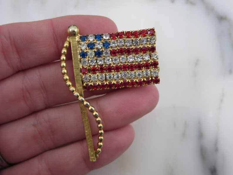 American Flag Brooch Red Clear and Blue Patriotic 4th of | Etsy