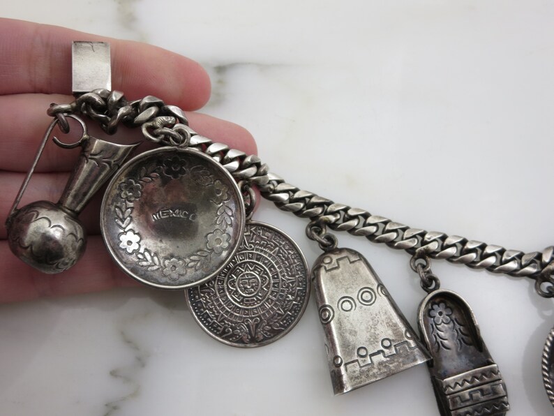 Vintage Heavy Mexico Sterling Silver Charm Bracelet Vintage | Etsy