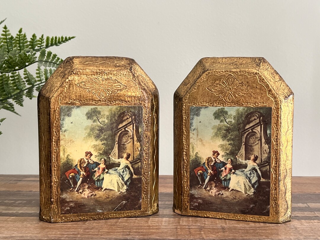 Italian Florentine Wood Bookends Vintage Gold Book Ends - Etsy