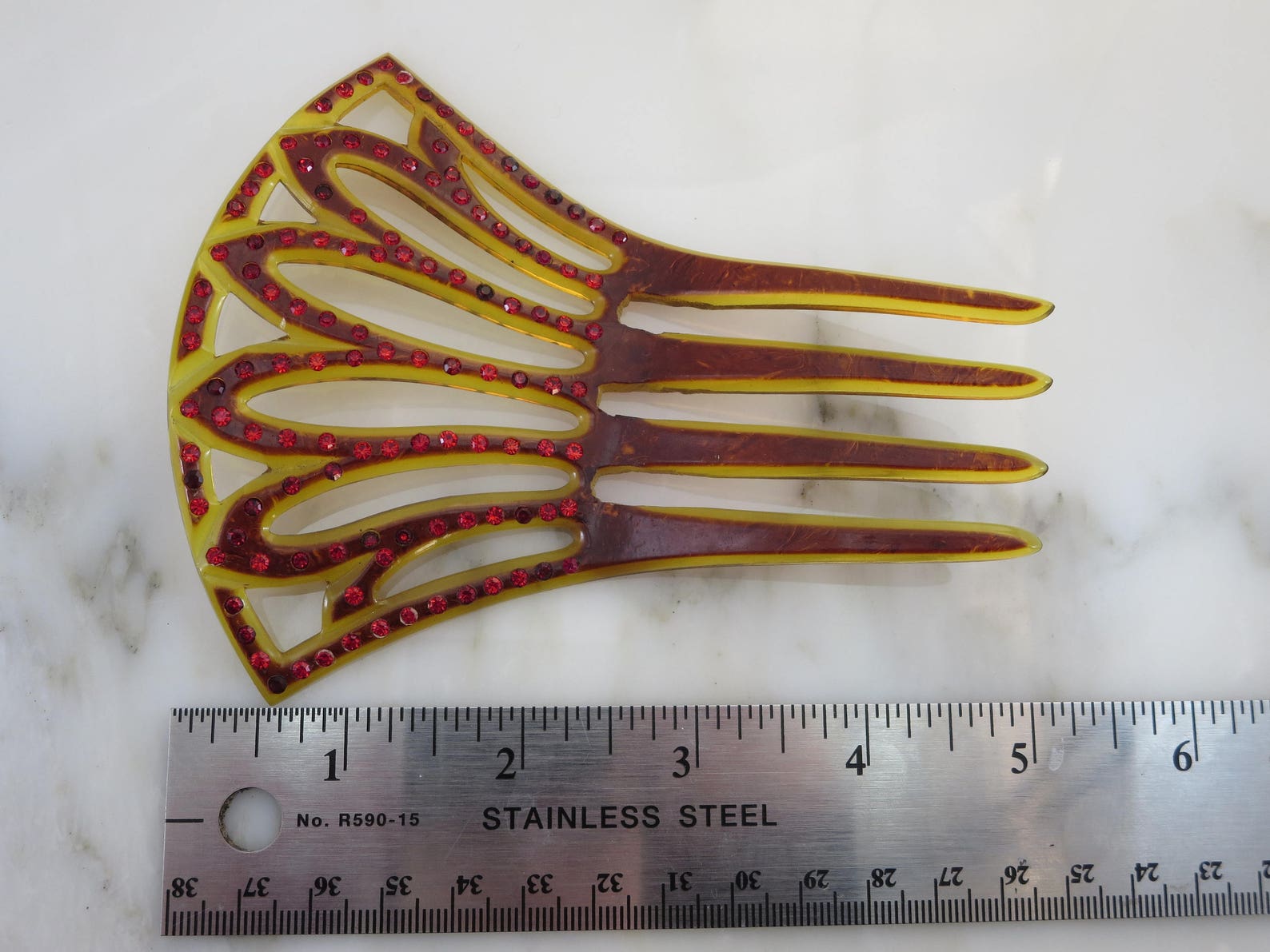 Art Nouveau Celluloid Comb Red Rhinestones Translucent Large - Etsy
