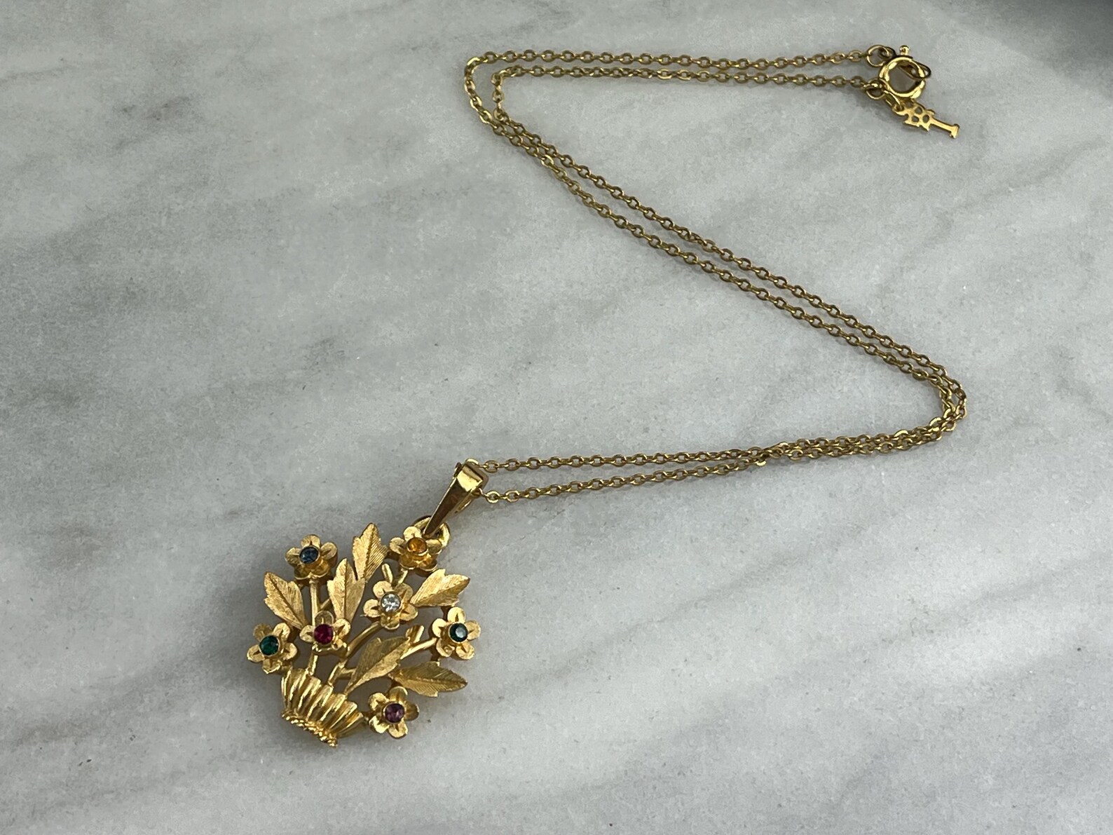 Vintage Rhinestone Flower Basket Gold Tone Trifari Costume Jewelry ...