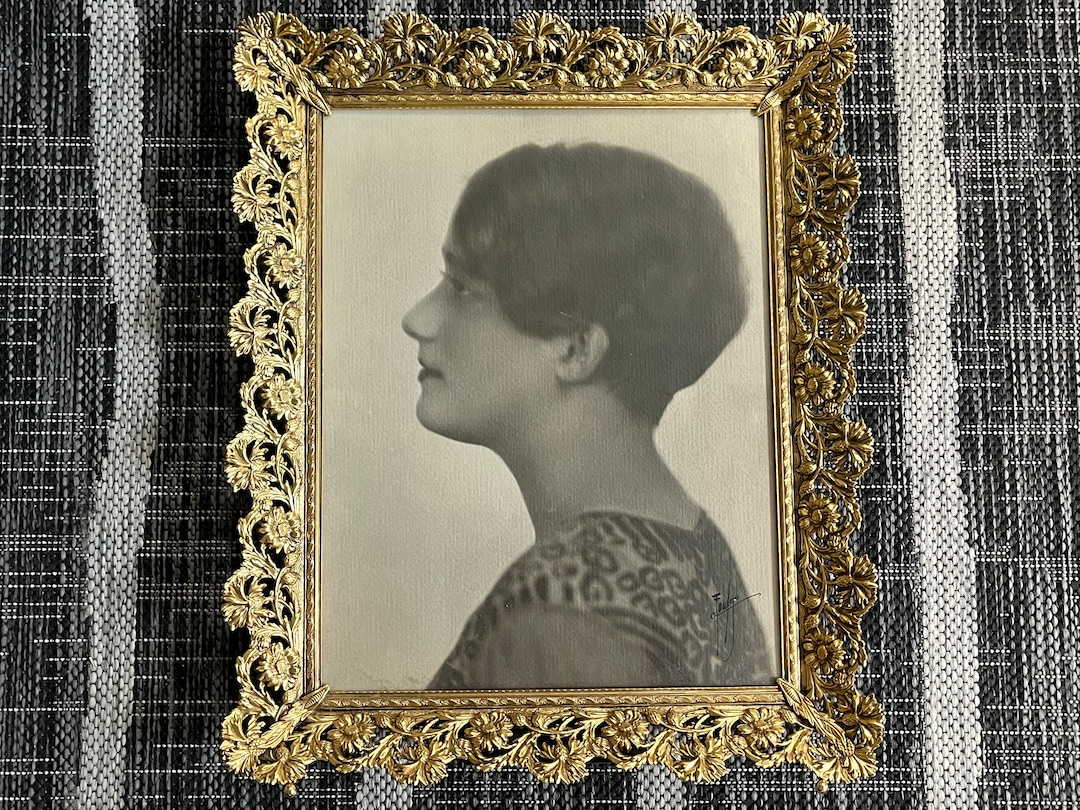 Large Gold Picture Frame - Ornate Gilt Brass Flowers Vintage Tabletop ...