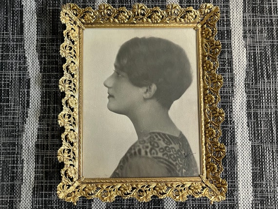 Large Gold Picture Frame Ornate Gilt Brass Flowers Vintage - Etsy