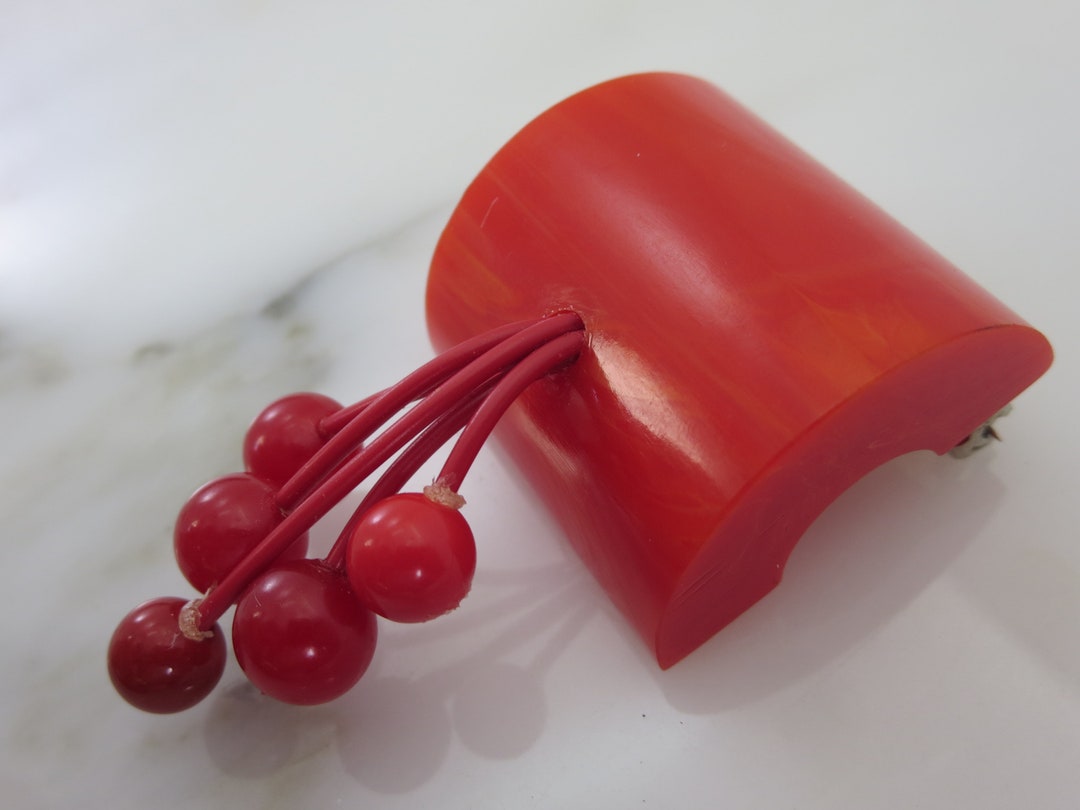 Bakelite Cherry Brooch - Red Carved Cherries Bakelite Jewelry - Etsy