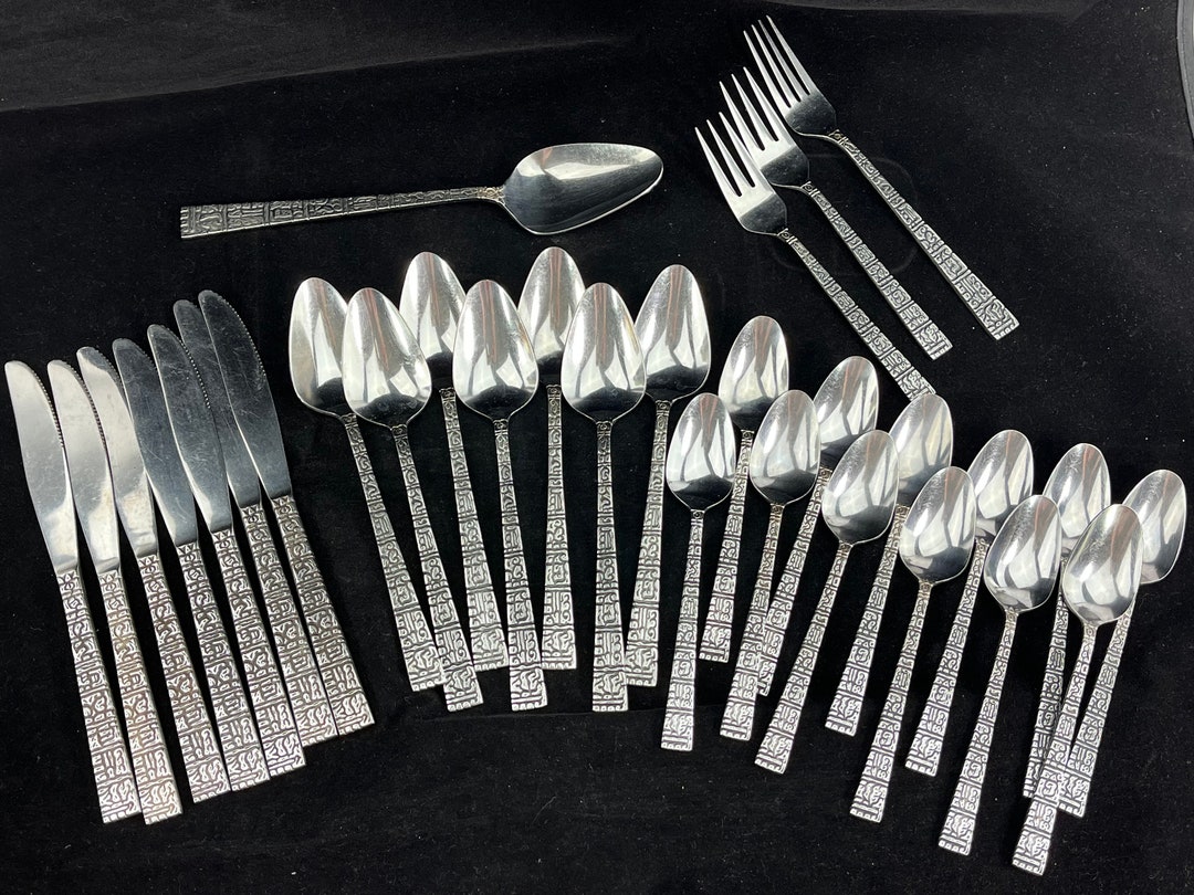 Vintage Towle Stainless Flatware - Tiki or Brutalist Mid Century, Spoons Knives Dinner Forks ...