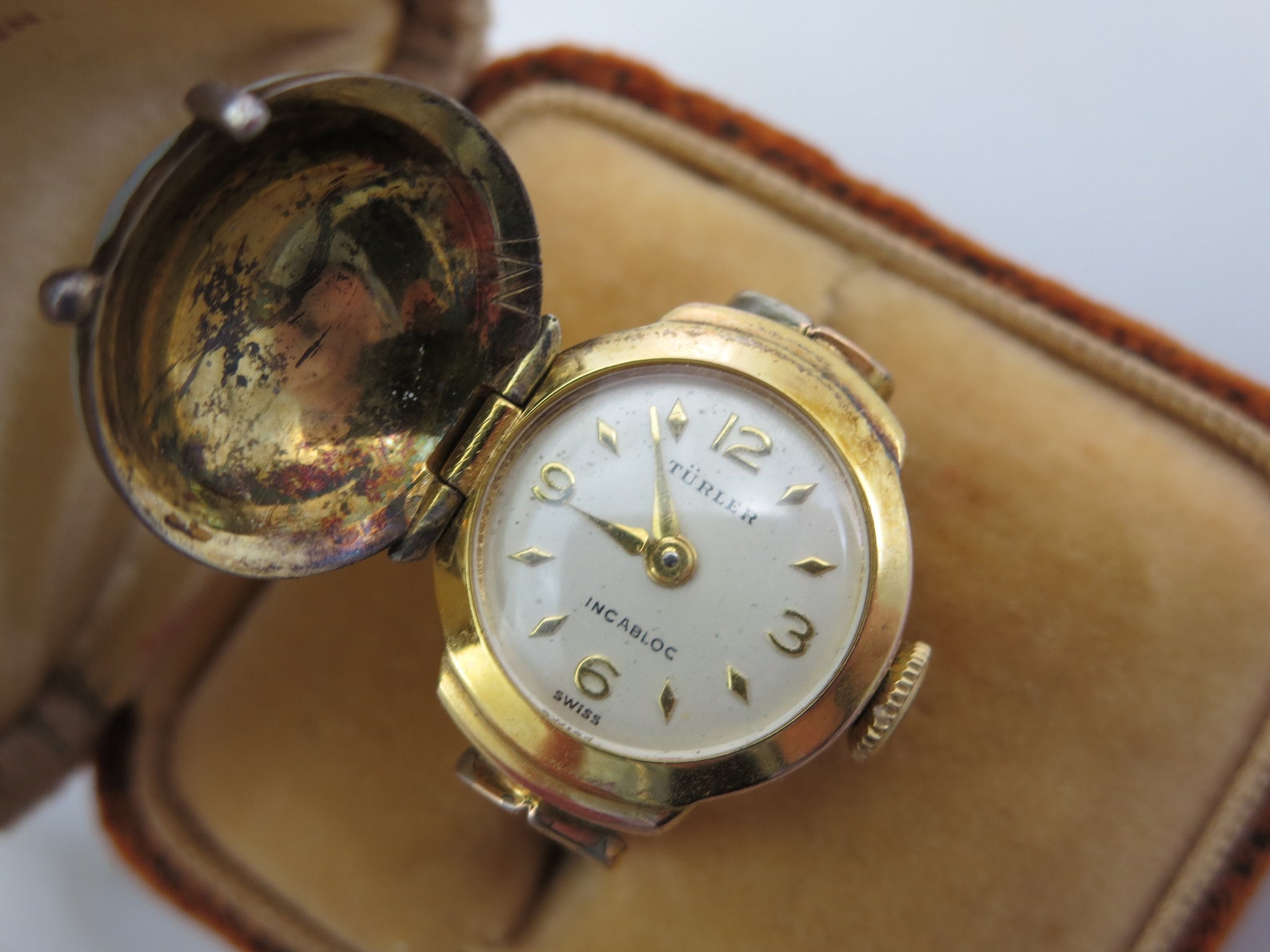 Guilloche Enamel Flip Top Ring Watch Turler Swiss Analog | Etsy