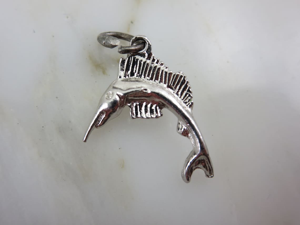 Sterling Silver Fish Charm - Swordfish or Marlin, Vintage Bracelet ...