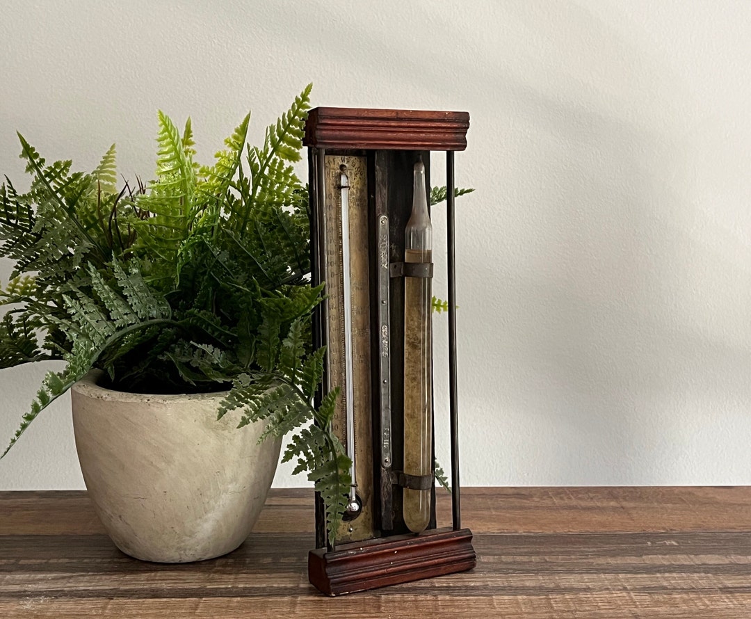 Antique Weather Station Storm Glass and Thermometer, Payson's ...