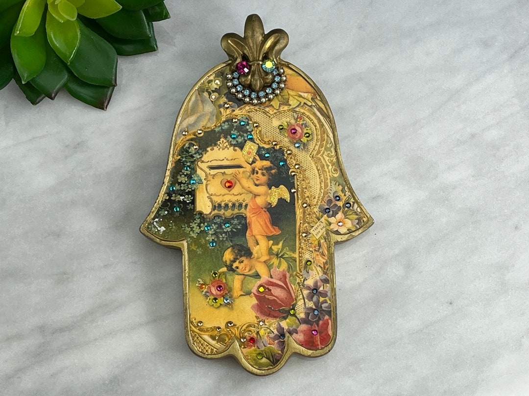 Michal Negrin Hamsa Wall Decor Plaque - Victorian Cherubs Decoupage - Etsy