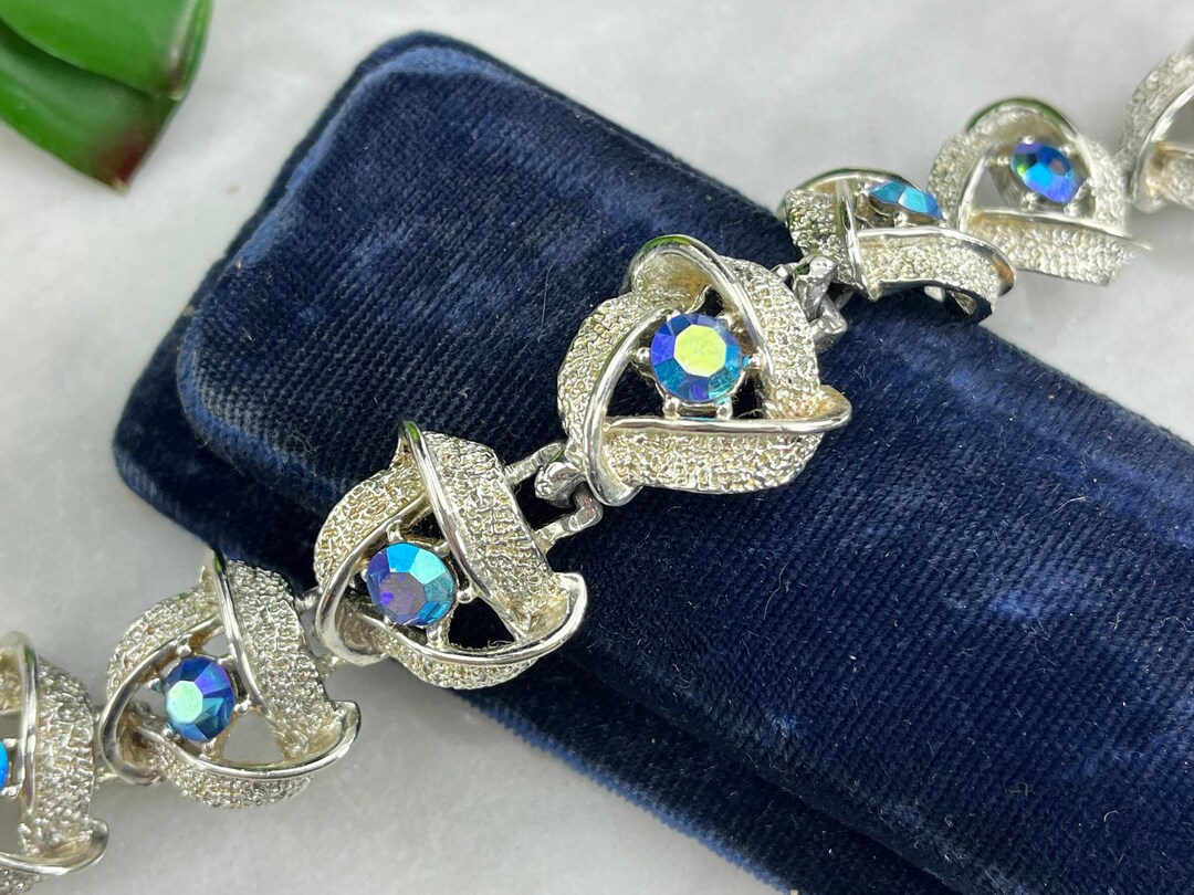 Blue Rhinestone Bracelet - Costume Jewelry Silver Tone, AB Finish ...