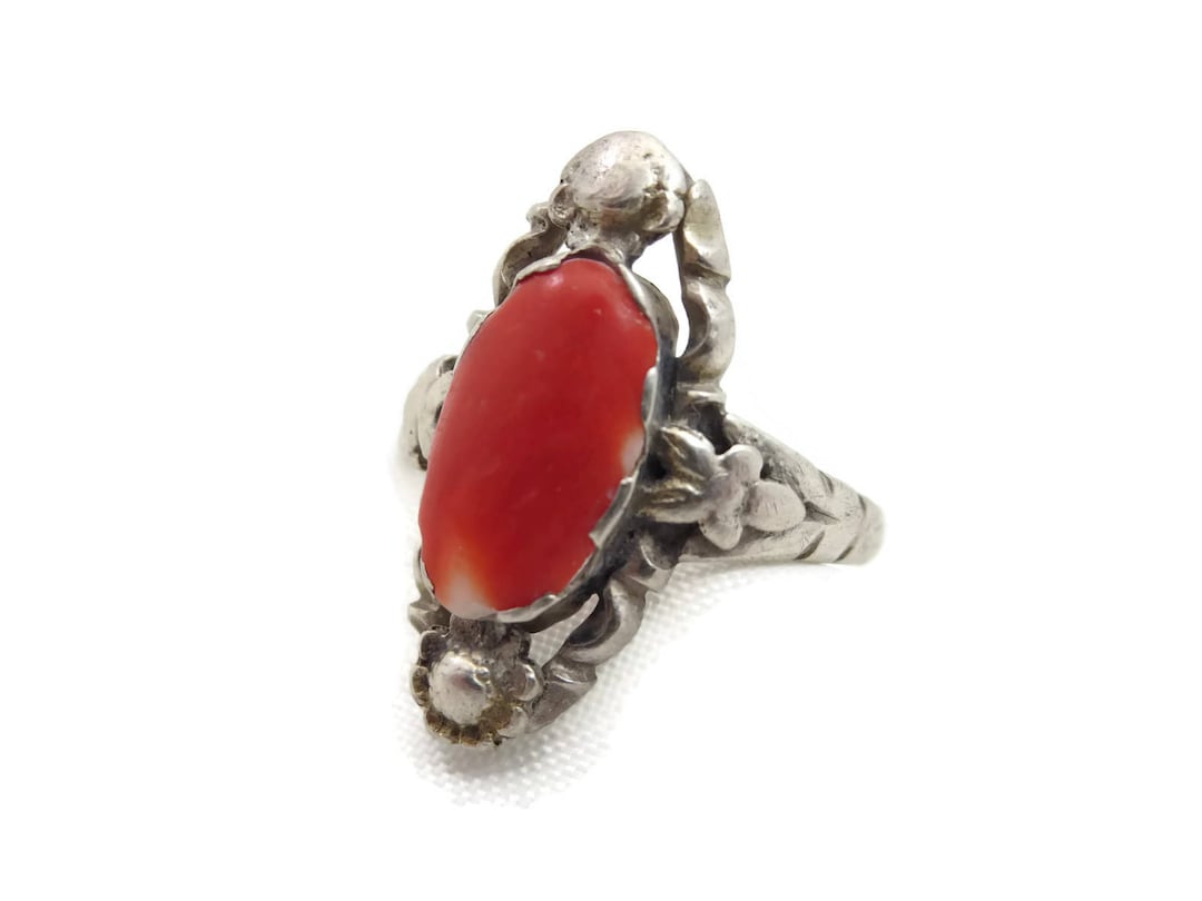Silver Coral Ring - Silver Rings for Women Red Coral Cabochon Silver ...